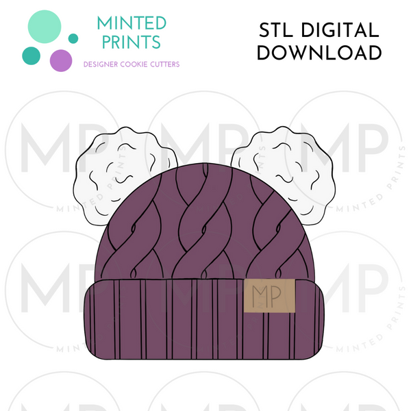 2-Pom Beanie Cookie Cutter STL DIGITAL DOWNLOAD - Sweetleigh