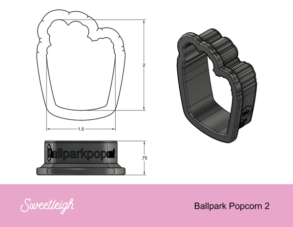 Ballpark Popcorn 2 Cookie Cutter - Sweetleigh