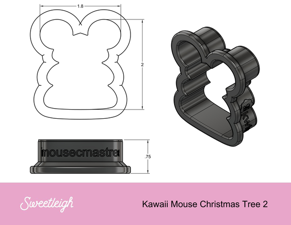 Kawaii Mouse Christmas Tree 2 Cookie Cutter - Sweetleigh
